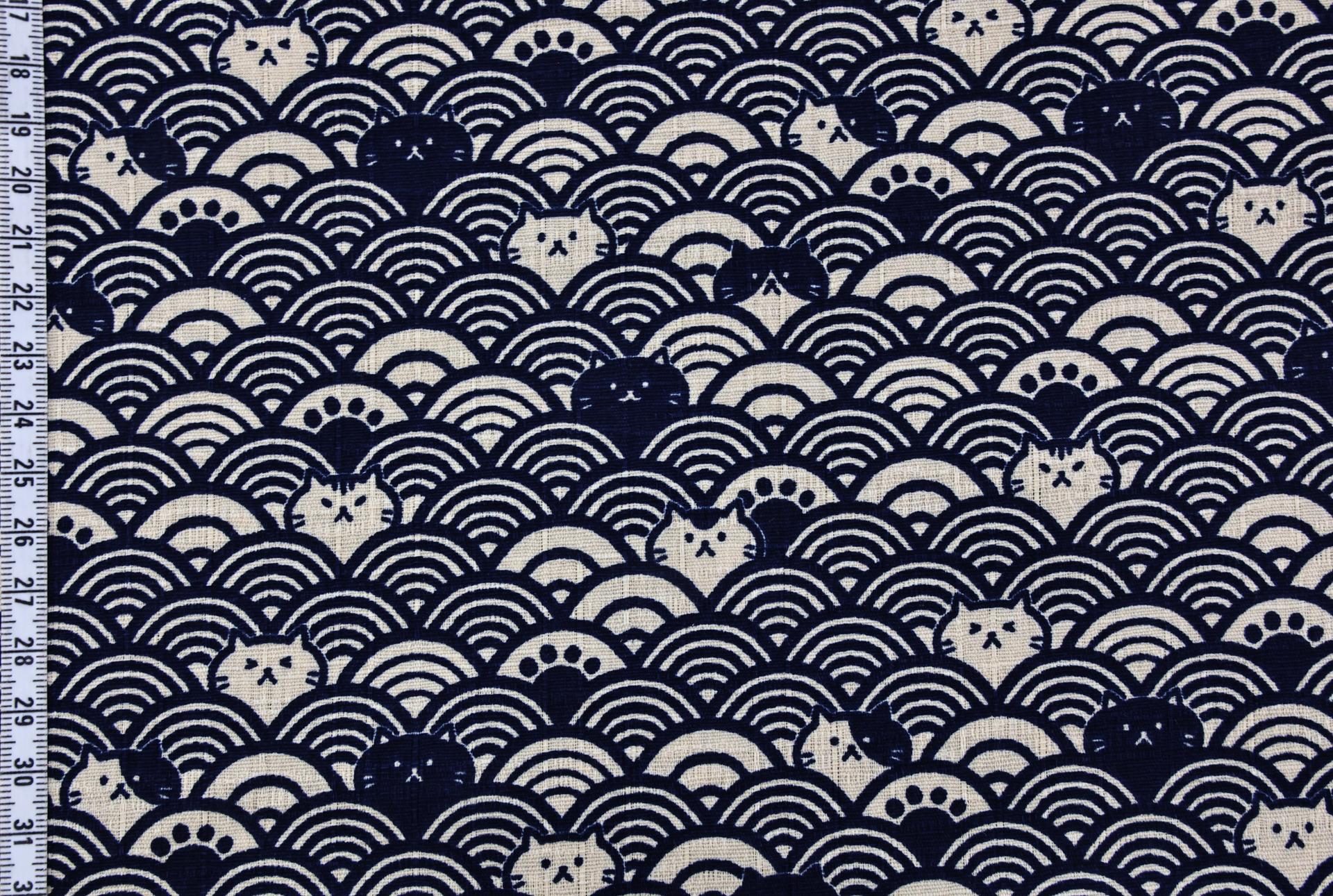 Tissu Maneki Neko Seigaiha bleu beige - diy district