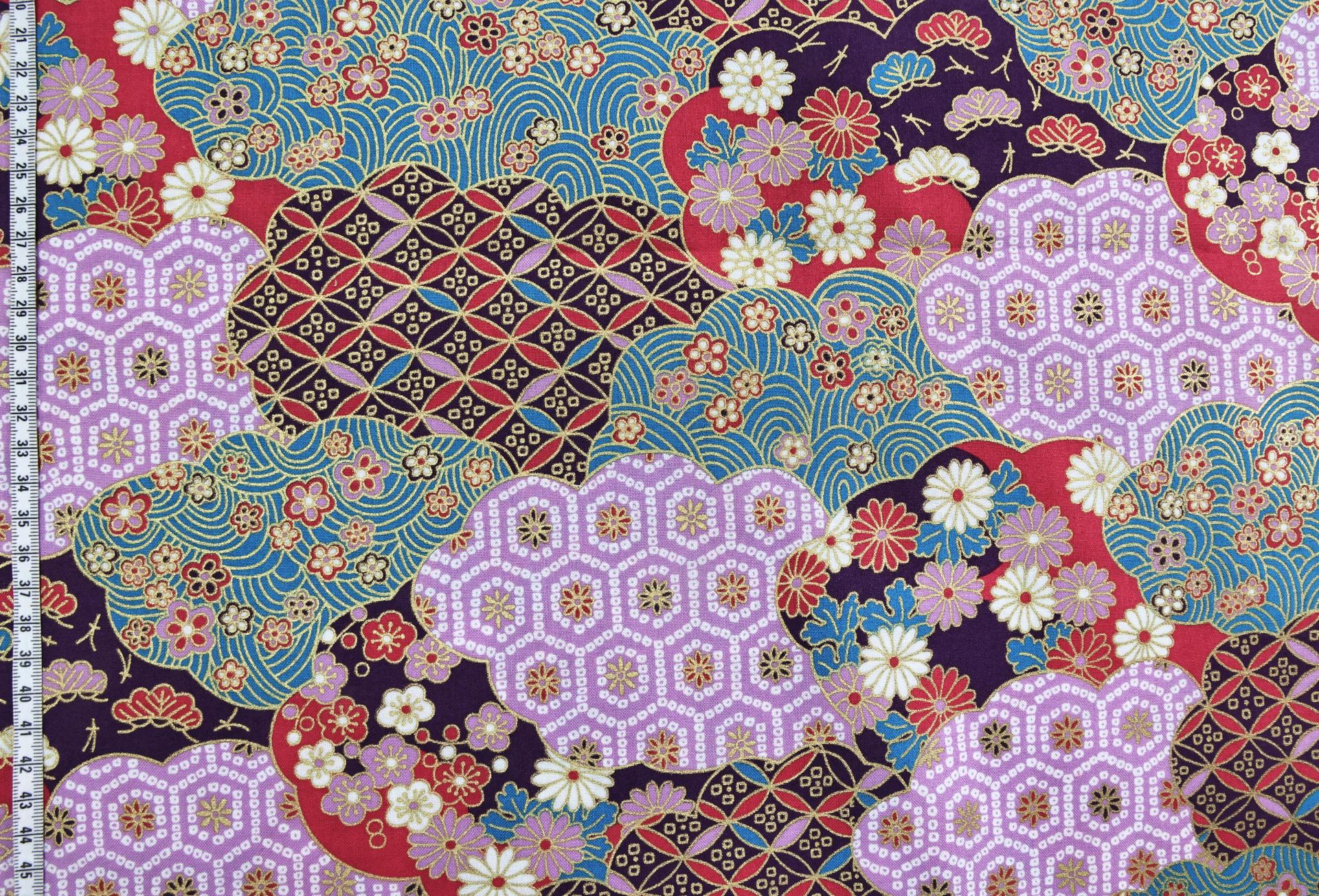 Japanese fabric blue and purple multi-pattern in cloud - diy district