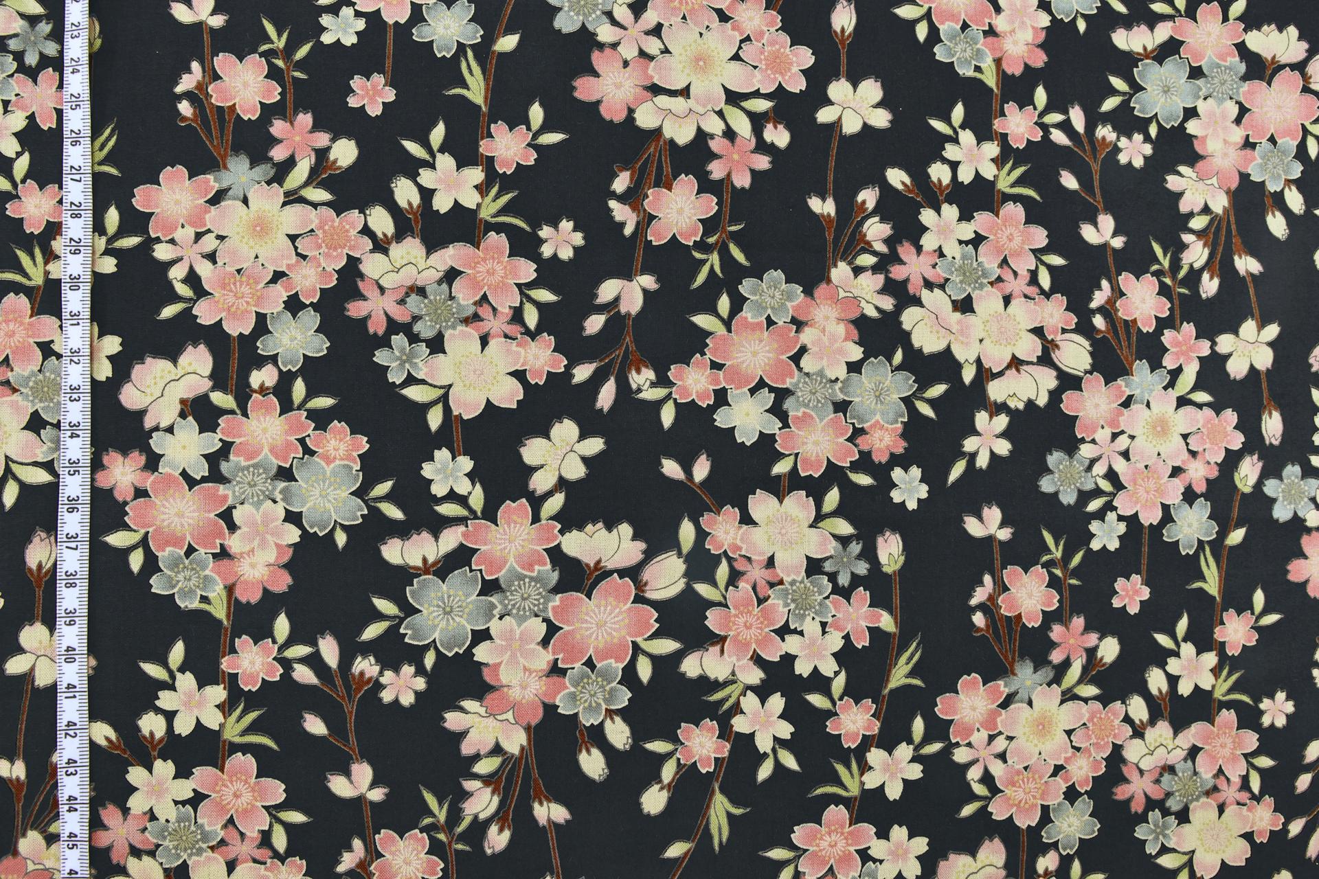 Japanese fabric Sakura vintage effect black - diy district