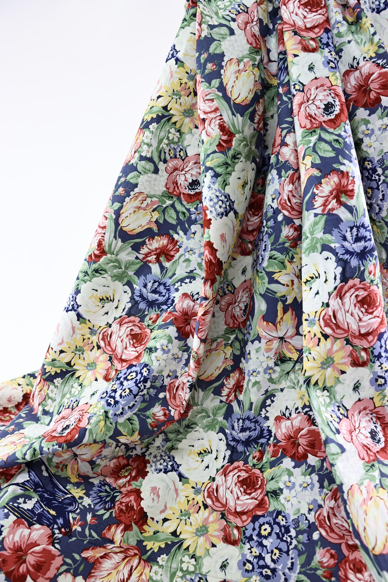 Japanese Quilt Gate Fabric – birds flowers on blue 1M - DIY District