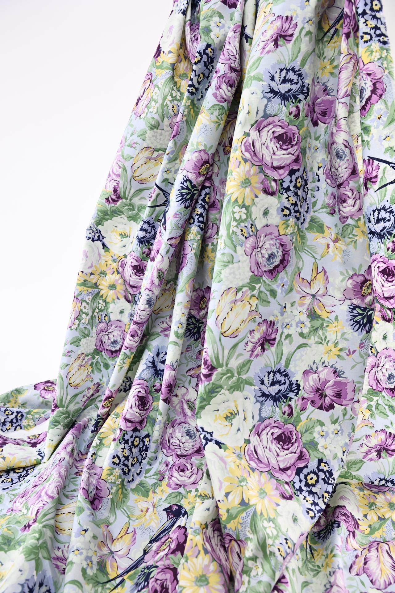 Japanese Quilt Gate Fabric – birds flowers on purple 1M - DIY District