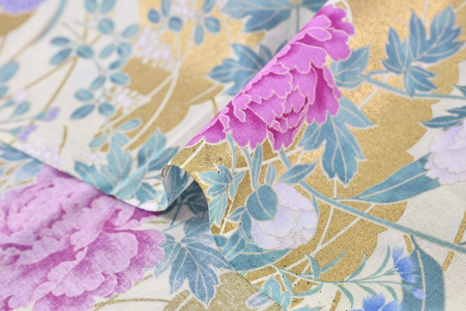 Japanese fabric – peonies and golden clouds pink - DIY District