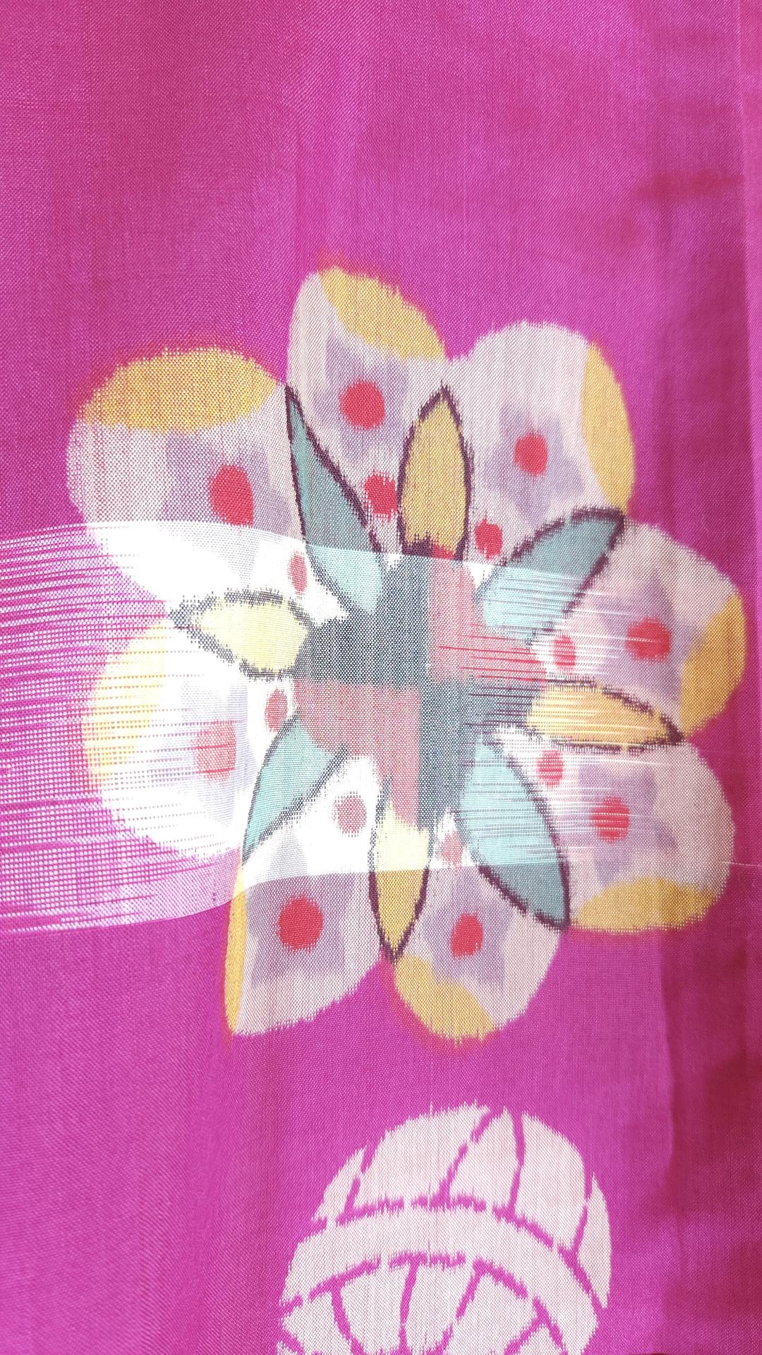 Antique Tsumugi Kimono with Temari motifs on pink - diy district