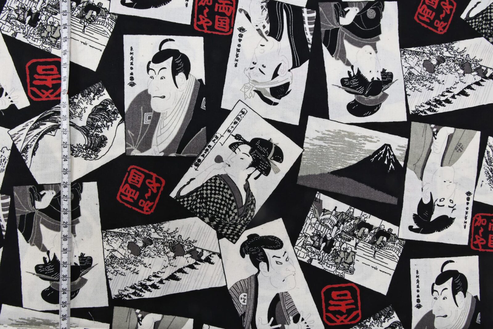 Japanese fabric – Kabuki portraits black background - DIY District