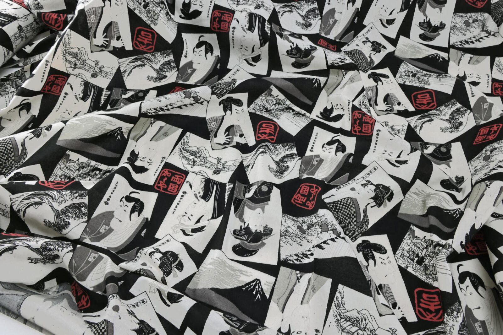 Japanese fabric – Kabuki portraits black background - DIY District