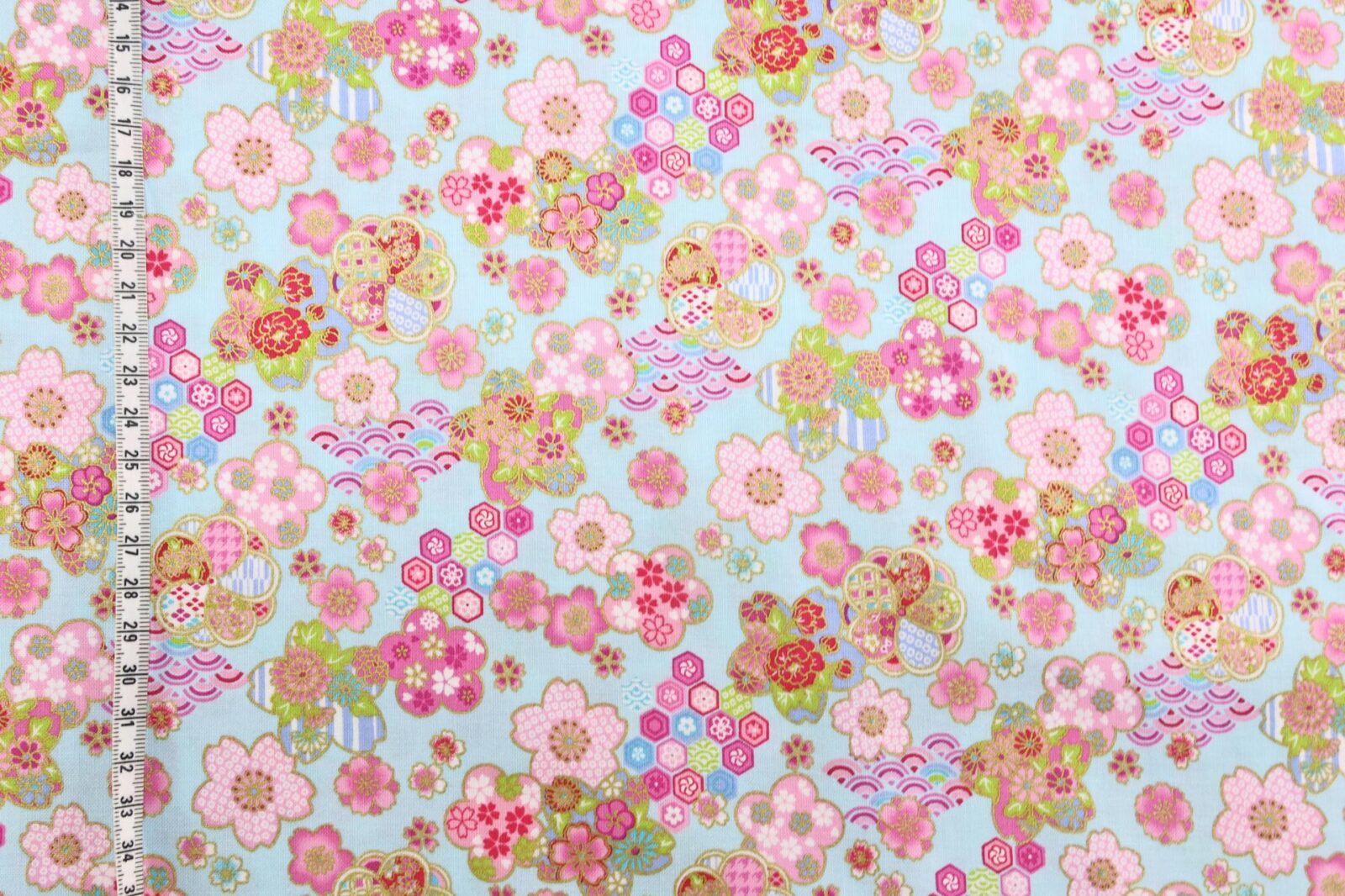 Japanese fabric Sakura Ume light blue background - DIY District