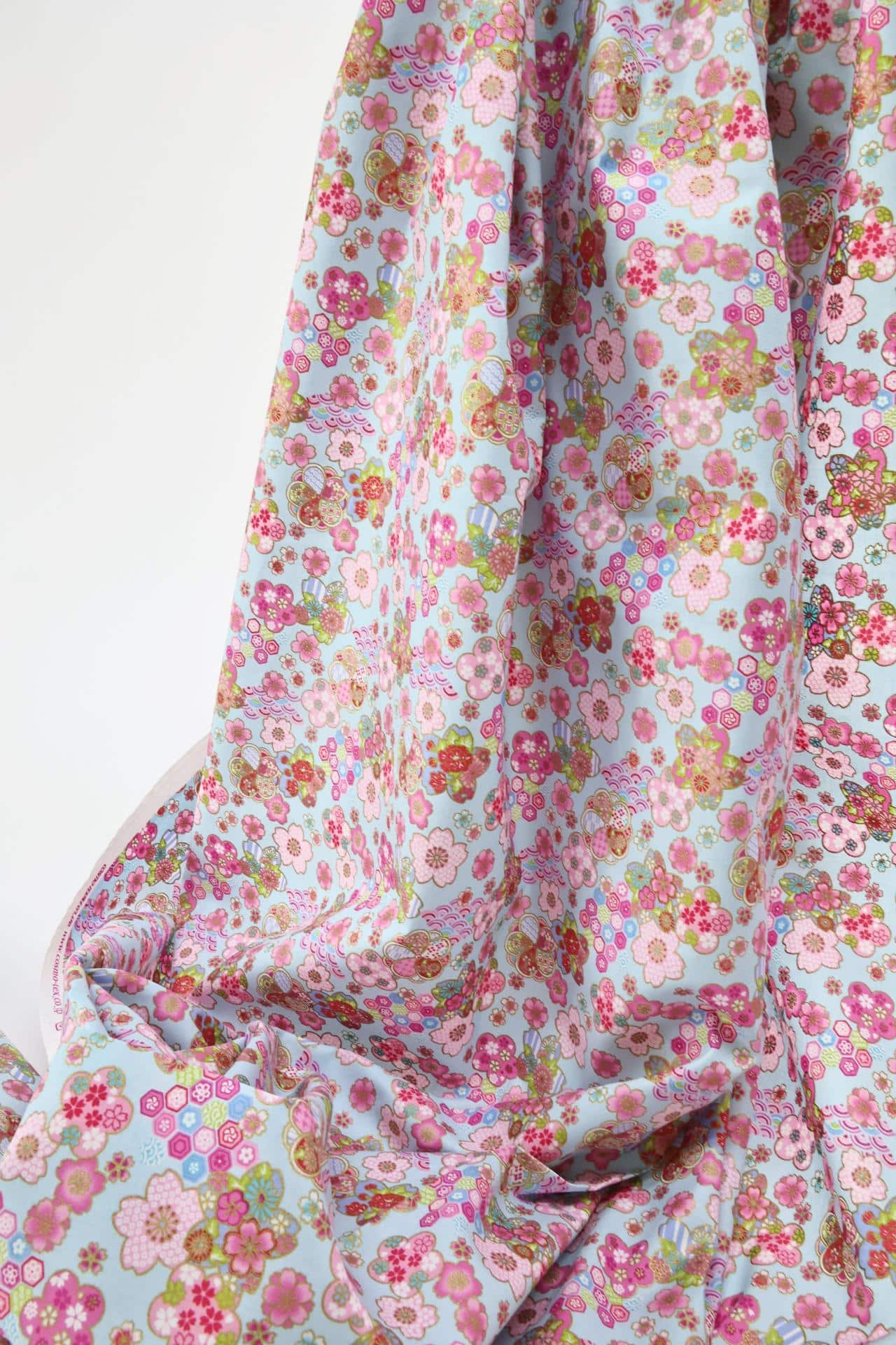 Tissu japonais Sakura Ume fond bleu clair - DIY District