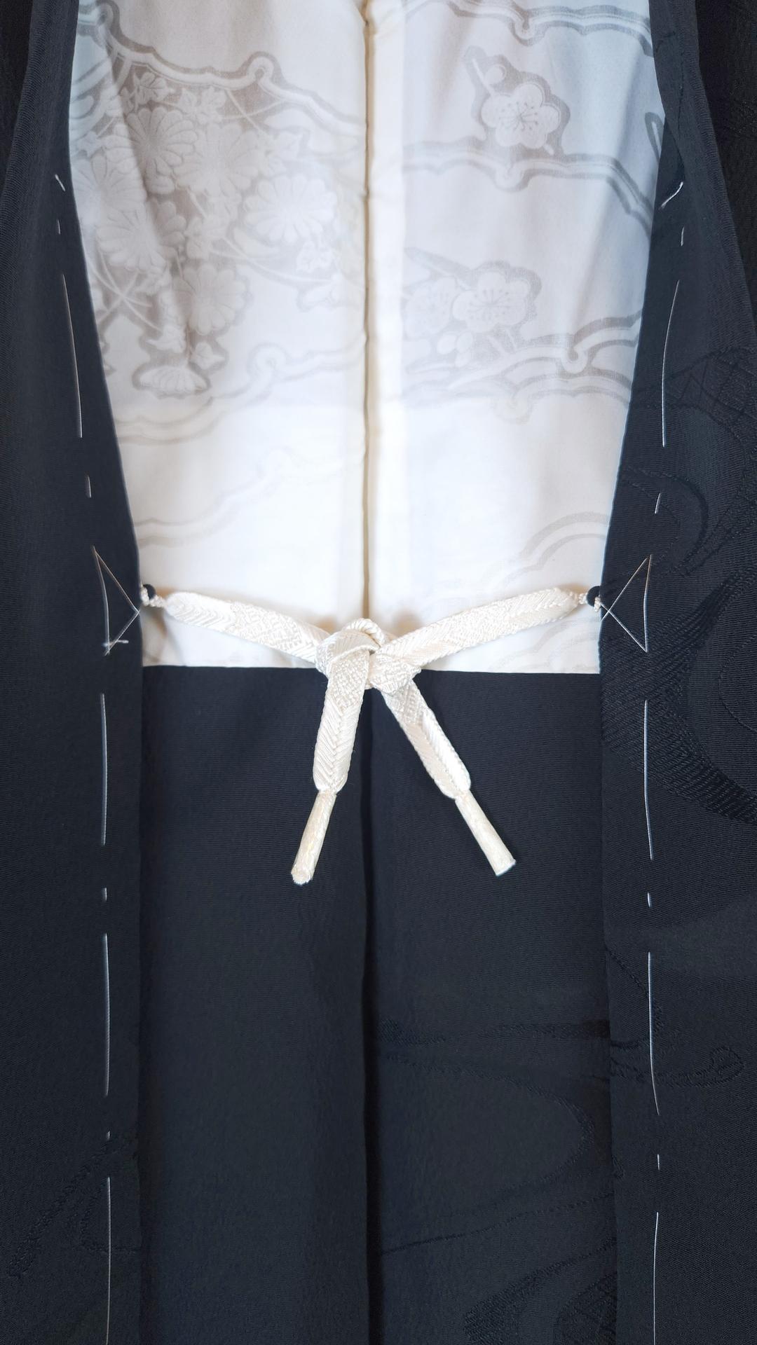 Black Japanese Haori woven wave-pattern brocade - DIY District