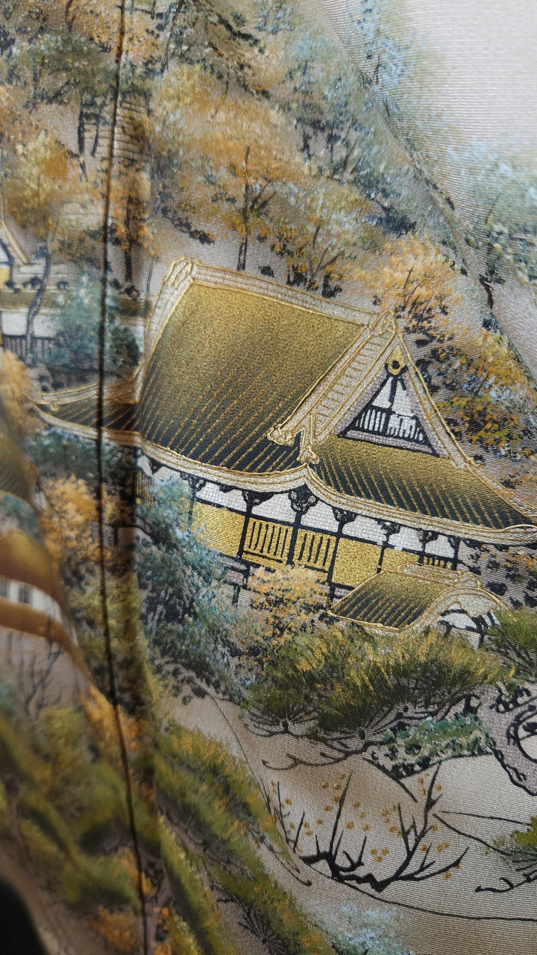 Kuro Tomesode Kimono with autumn landscape - DIY District